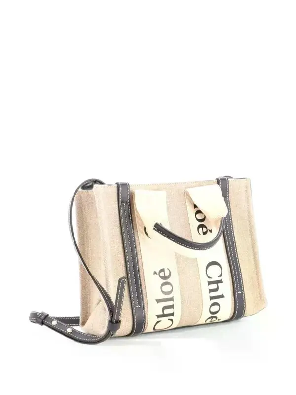 Chloé Woody Canvas With Leather Small Tote Bag