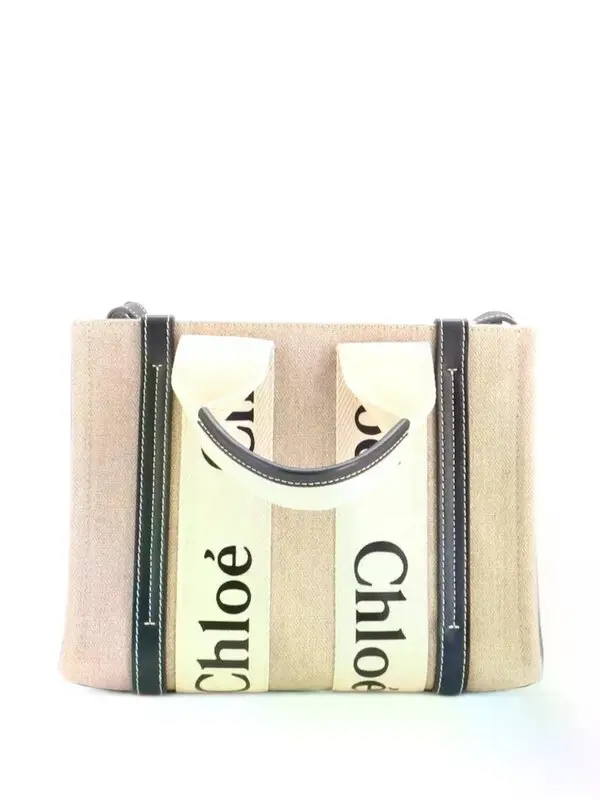 Chloé Woody Canvas With Leather Small Tote Bag - Black