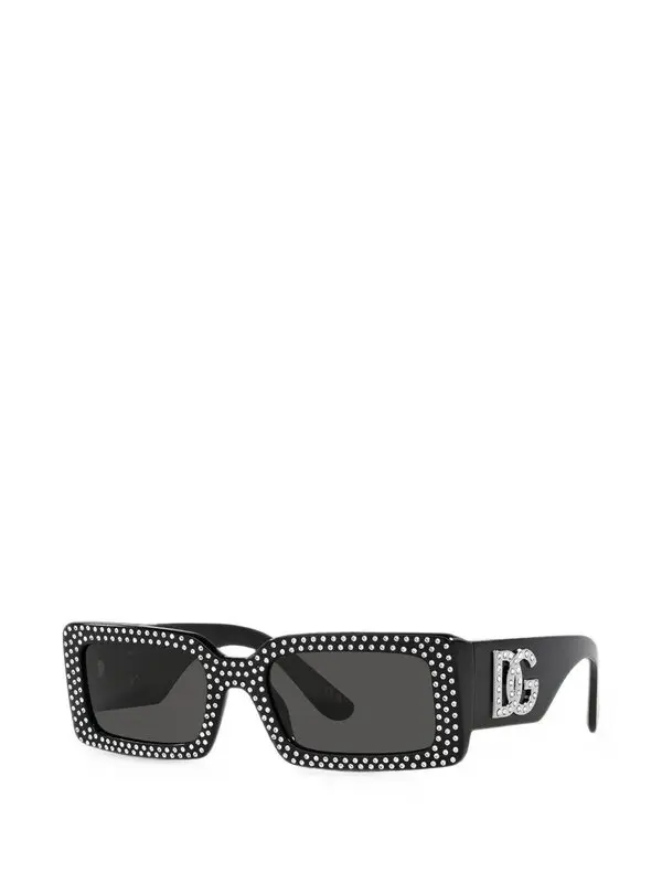 Dolce & Gabbana Crystal-embellished Rectangle-frame Sunglasses - Black