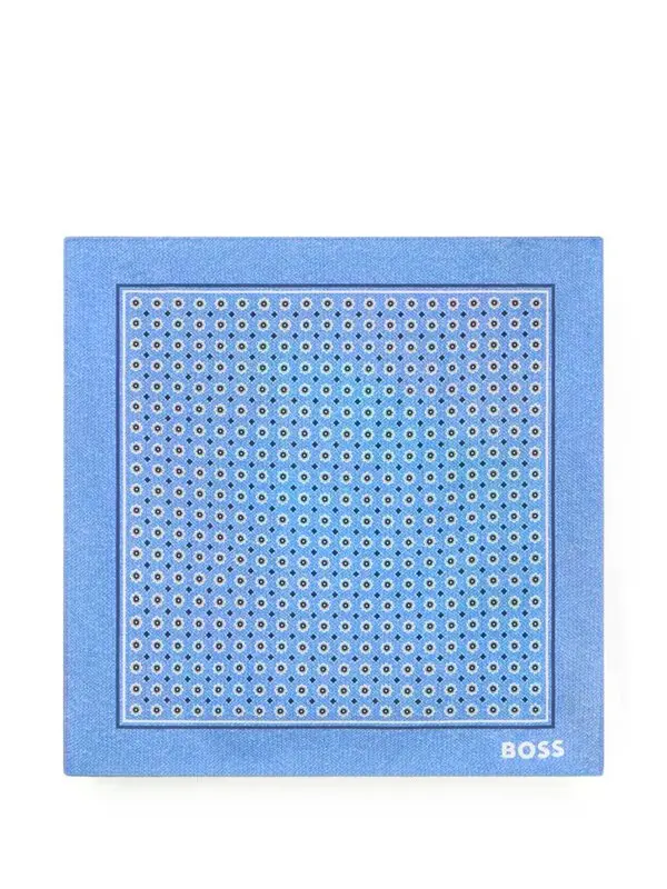 BOSS Geometric-print Pocket Square - Blue
