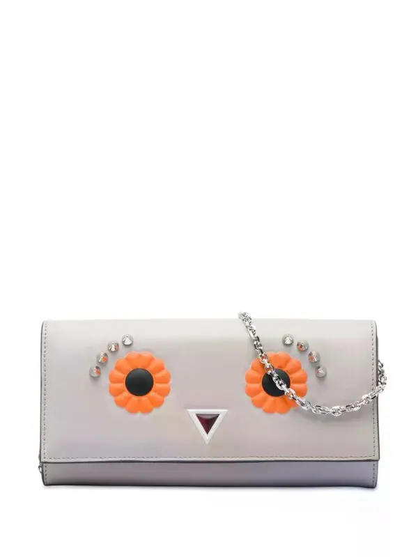 Fendi 2010-2026 Leather Studded Faces Wallet On Chain Crossbody Bag - Neutrals