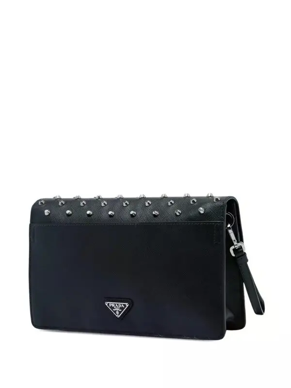 Prada 2000-2013 Studded Saffiano Push Lock Wristlet Clutch Bag