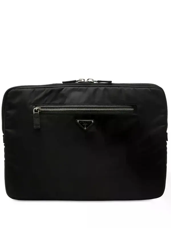 Prada 2013-2026 Saffiano Trimmed Tessuto Laptop Case Clutch Bag - Black