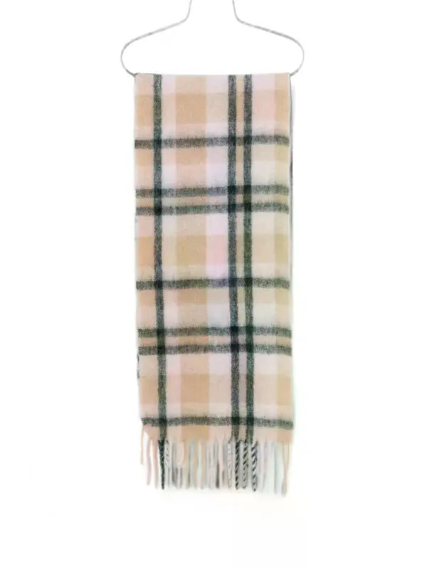 Closed Check-pattern Fringed Scarf - Neutrals