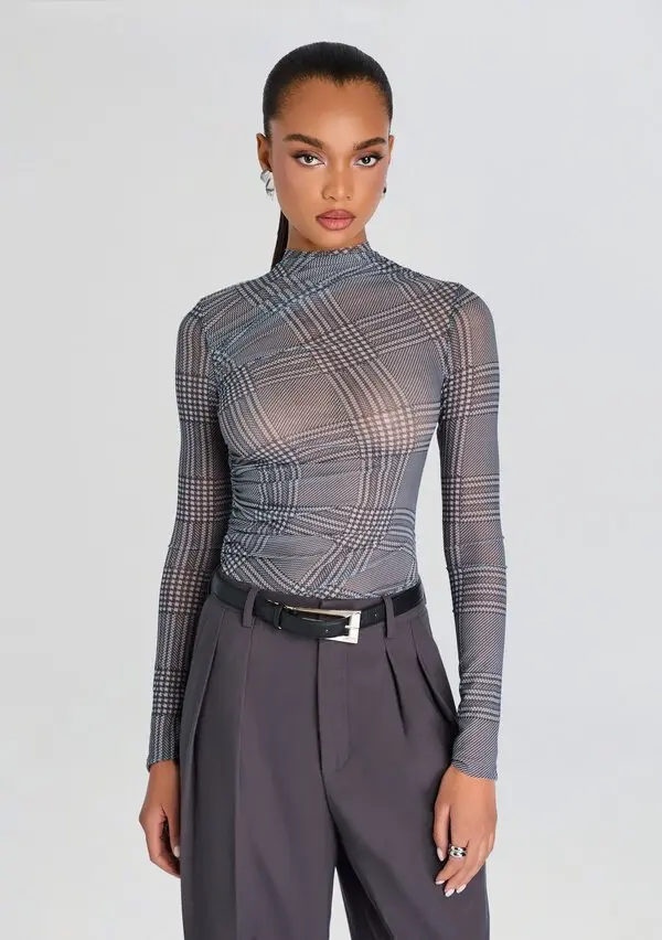 SEROYA Christina Mesh Top - Glen Check