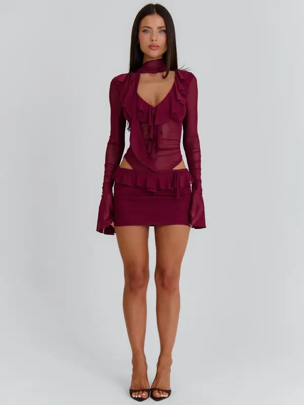 OUTCAST Avaline Mini Dress Burgundy - Red