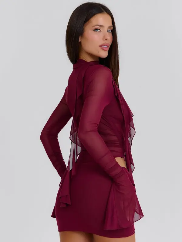 OUTCAST Avaline Mini Dress Burgundy - Red