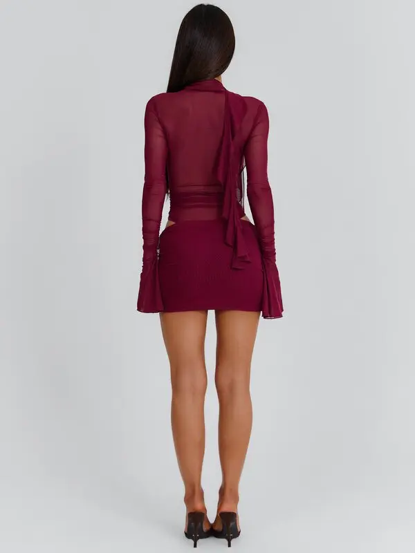 OUTCAST Avaline Mini Dress Burgundy - Red