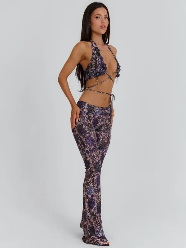OUTCAST Printed Lace Flare Trousers