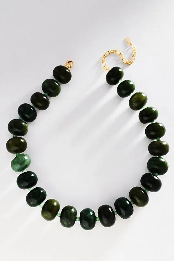 Anthropologie Waverly Beaded Necklace - Olive