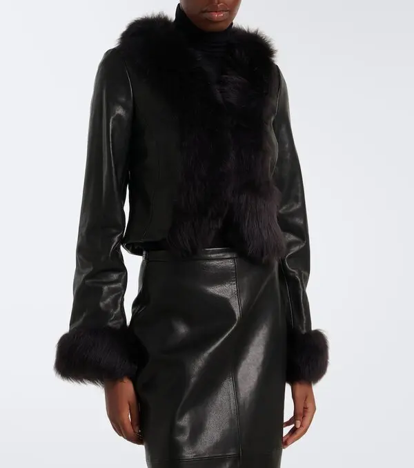 Nour Hammour Sofie Shearling-trimmed Leather Jacket