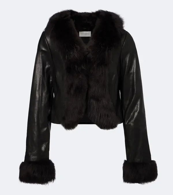 Nour Hammour Sofie Shearling-trimmed Leather Jacket - Black