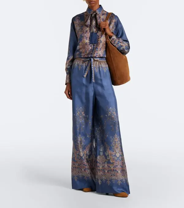 Zimmermann Valiant Printed Silk Satin Wide-leg Pants
