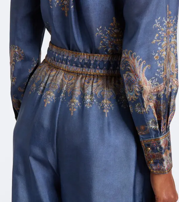 Zimmermann Valiant Printed Silk Satin Wide-leg Pants