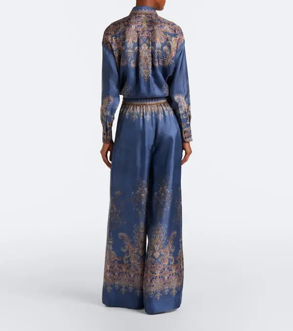 Zimmermann Valiant Printed Silk Satin Wide-leg Pants
