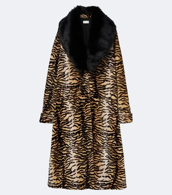 Nour Hammour Nina Tiger-print Shearling Coat - Brown