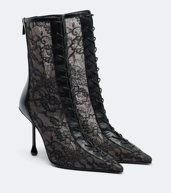 JIMMY CHOO Scarlett Leather-trimmed Lace Ankle Boots - Black