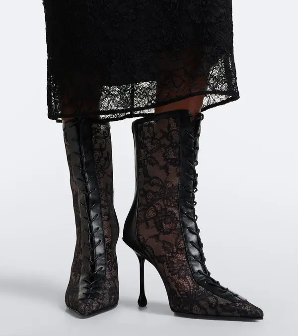 JIMMY CHOO Scarlett Leather-trimmed Lace Ankle Boots