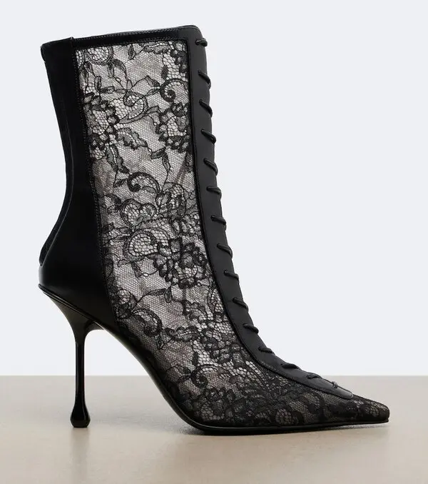 JIMMY CHOO Scarlett Leather-trimmed Lace Ankle Boots