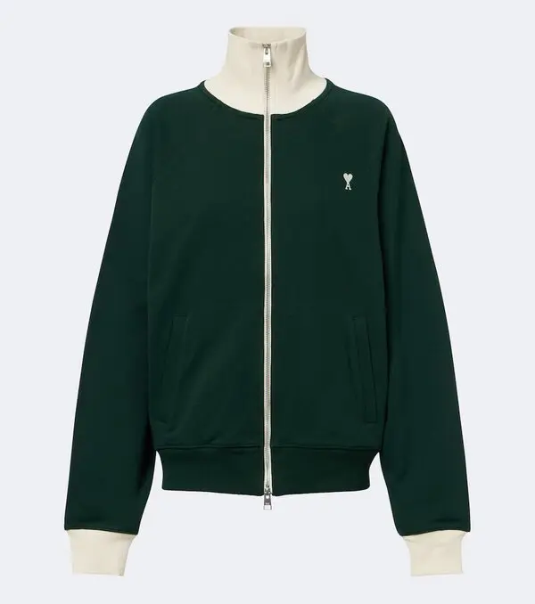 AMI Paris De Coeur Cotton Jersey Zip-up Hoodie - Green