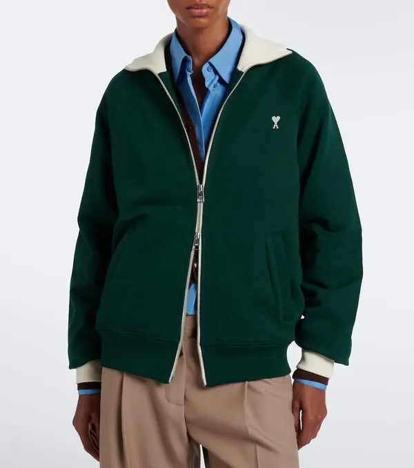 AMI Paris De Coeur Cotton Jersey Zip-up Hoodie