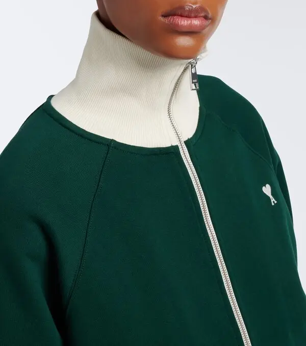 AMI Paris De Coeur Cotton Jersey Zip-up Hoodie