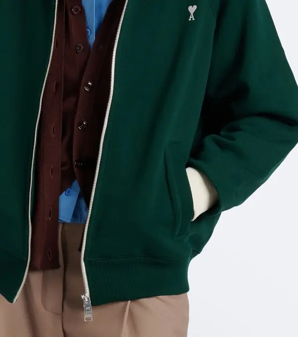 AMI Paris De Coeur Cotton Jersey Zip-up Hoodie
