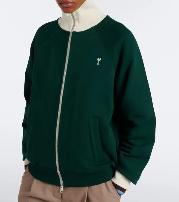 AMI Paris De Coeur Cotton Jersey Zip-up Hoodie