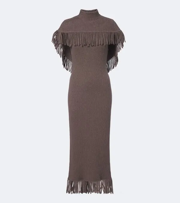 Simkhai Jordan Caped Wool And Cashmere Maxi Dress