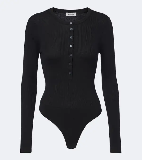 Simkhai Susanne Ribbed Silk And Cashmere Bodysuit - Black