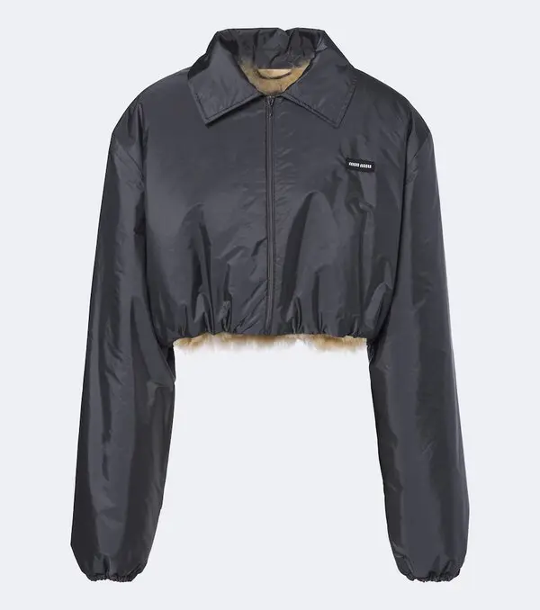 Miu Miu Cropped Shearling-lined Blouson Jacket - Grey