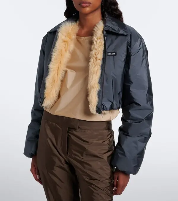 Miu Miu Cropped Shearling-lined Blouson Jacket