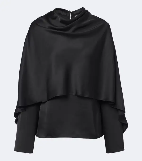 RÓHE Caped Satin Top - Black