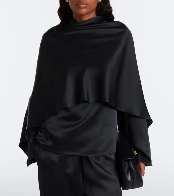 RÓHE Caped Satin Top - Black