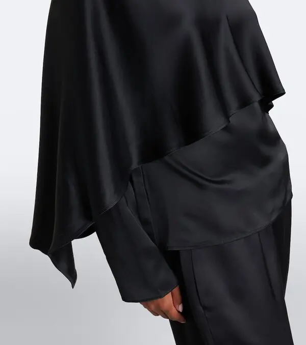RÓHE Caped Satin Top - Black
