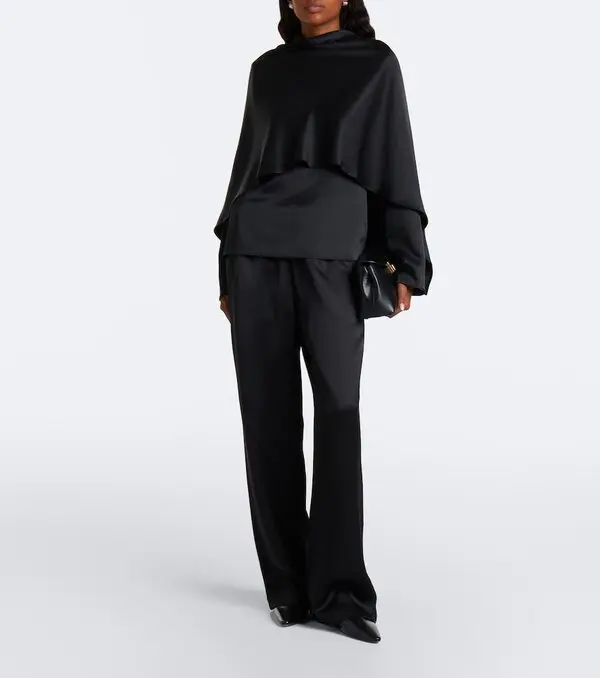 RÓHE Caped Satin Top - Black