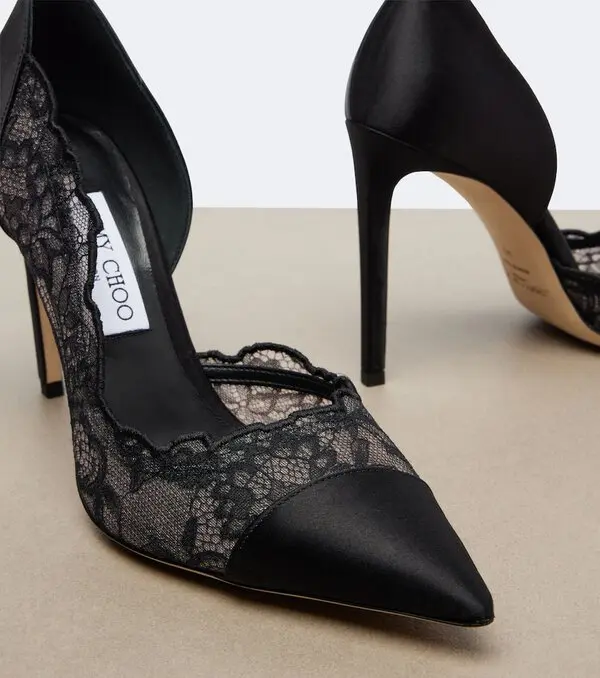 JIMMY CHOO Brigitte Lace-trimmed Satin Pumps