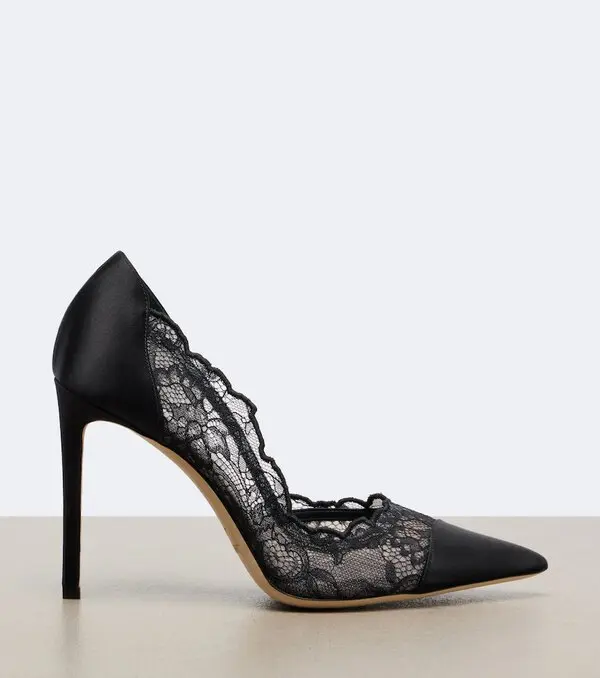 JIMMY CHOO Brigitte Lace-trimmed Satin Pumps
