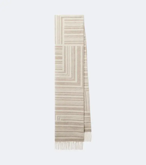 JOSEPH Ayla Fringed Jacquard Wool And Cashmere Scarf - Beige