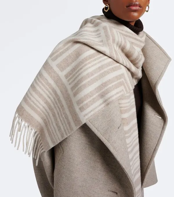 JOSEPH Ayla Fringed Jacquard Wool And Cashmere Scarf