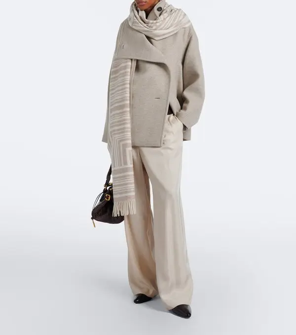 JOSEPH Ayla Fringed Jacquard Wool And Cashmere Scarf