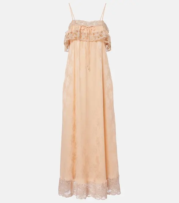 Chloé Lace-trimmed Silk Jacquard Midi Dress - Pink
