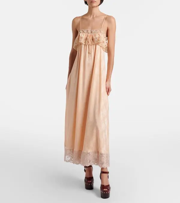Chloé Lace-trimmed Silk Jacquard Midi Dress
