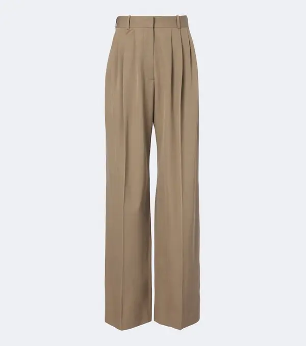 THE ROW Daniela Pleated Wool Wide-leg Pants - Beige