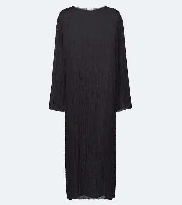 THE ROW Joma Pleated Silk Midi Dress - Black