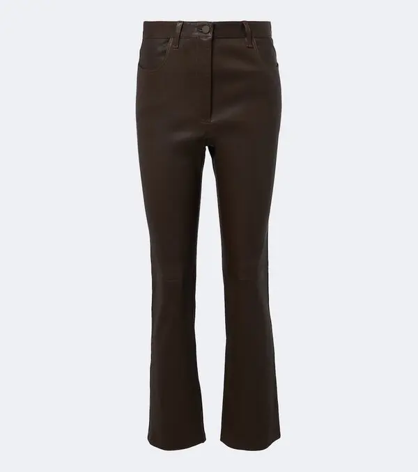 JOSEPH Duke Cropped Leather Flared Pants - Brown