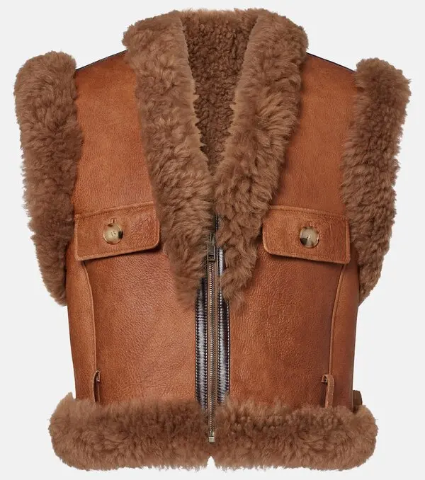 Chloé Shearling-trimmed Leather Vest - Brown