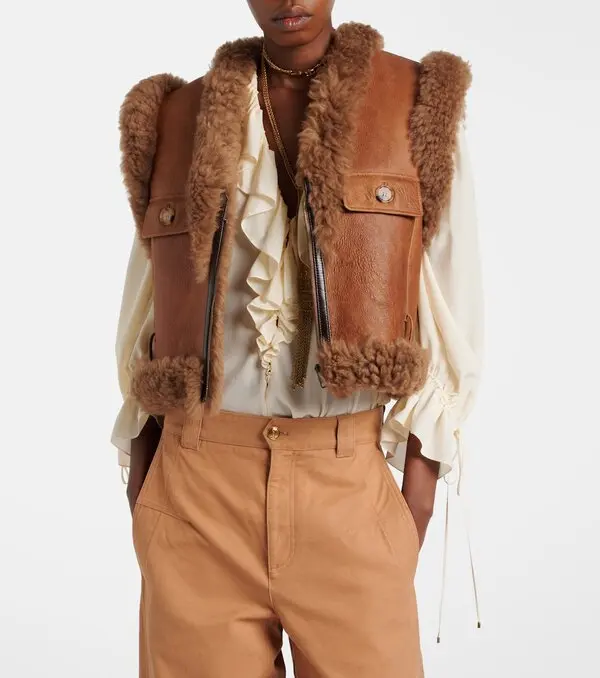 Chloé Shearling-trimmed Leather Vest