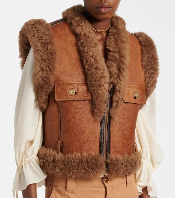 Chloé Shearling-trimmed Leather Vest