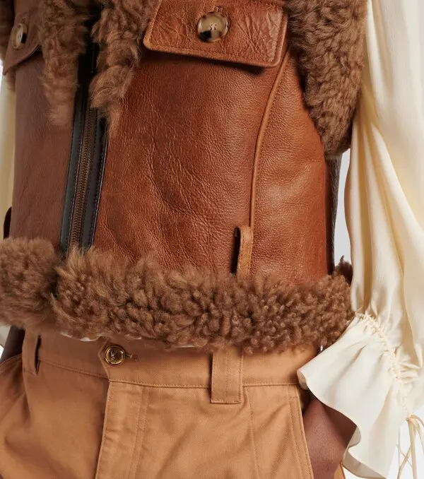 Chloé Shearling-trimmed Leather Vest